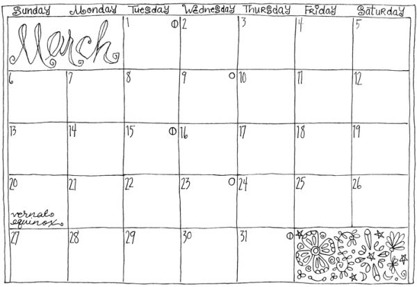 March Bullet Journal Calendar download - Moongirl Art